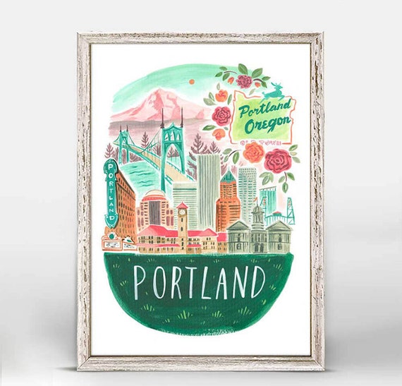 Portland Oregon Art Print. Portland Travel Poster. Portland | Etsy