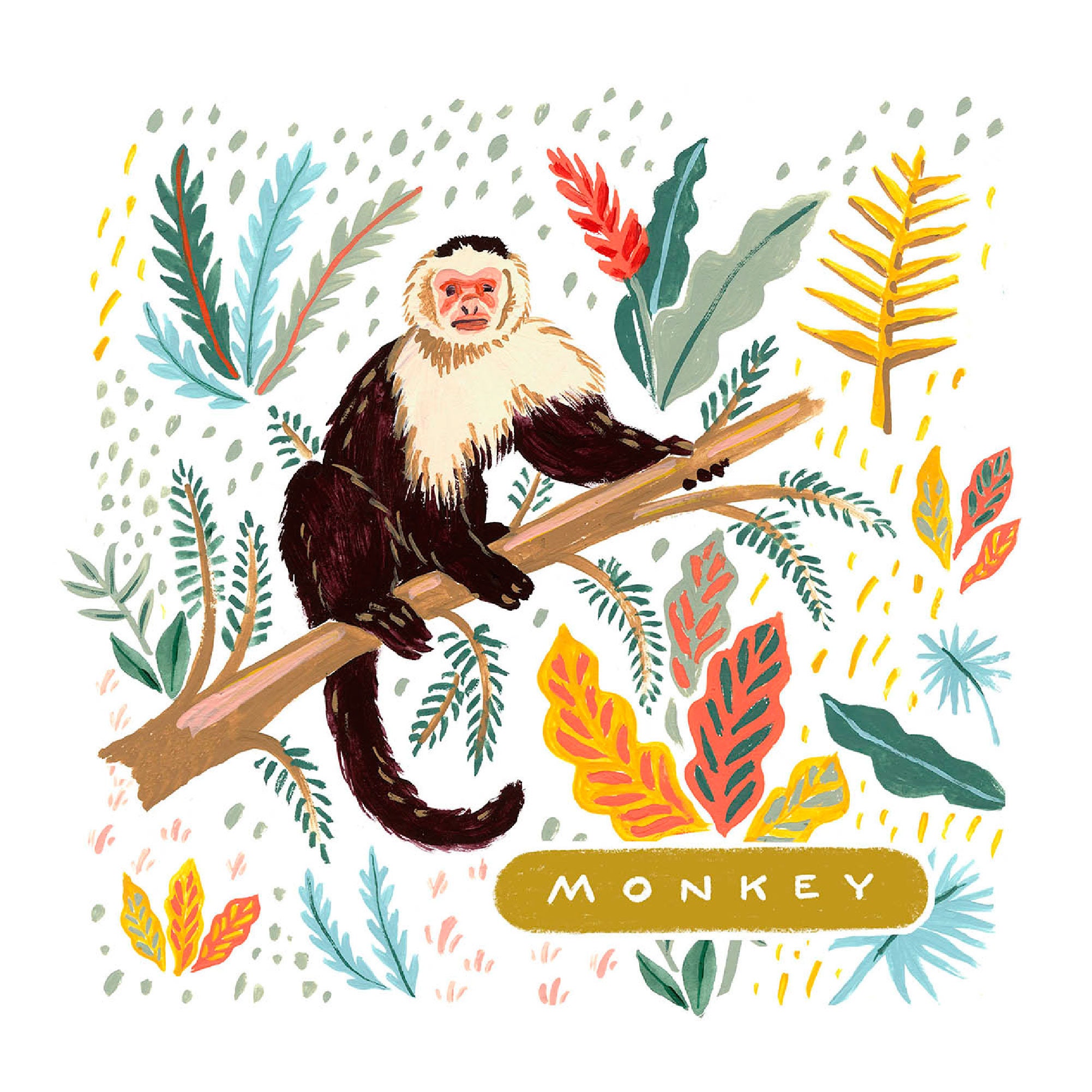 Monkey Art Print. Monkey Art Poster. Jungle Artwork. Costa | Etsy