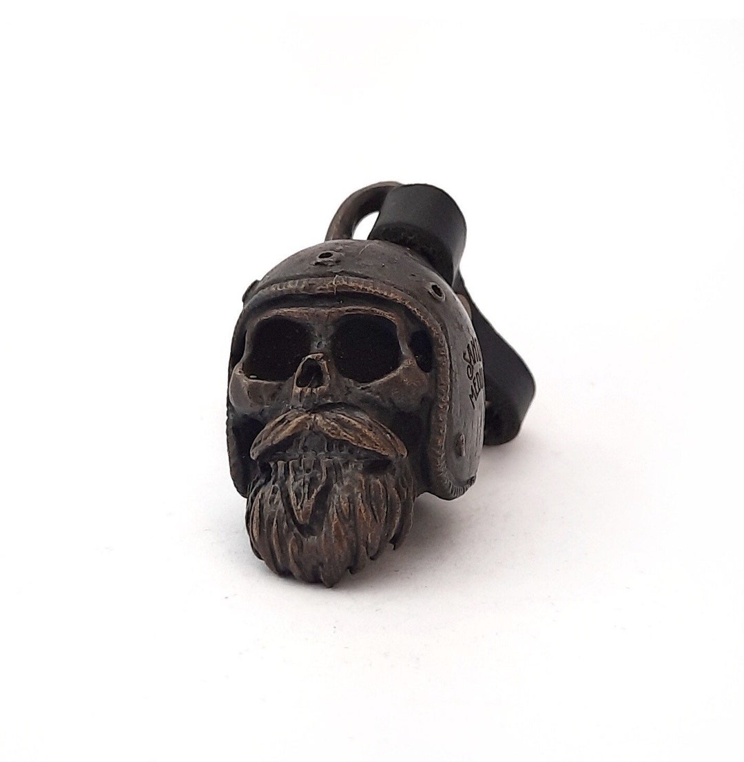 BEARDED BIKER Skull Key Chain Handmade in Brass by Santa Medusa ...
