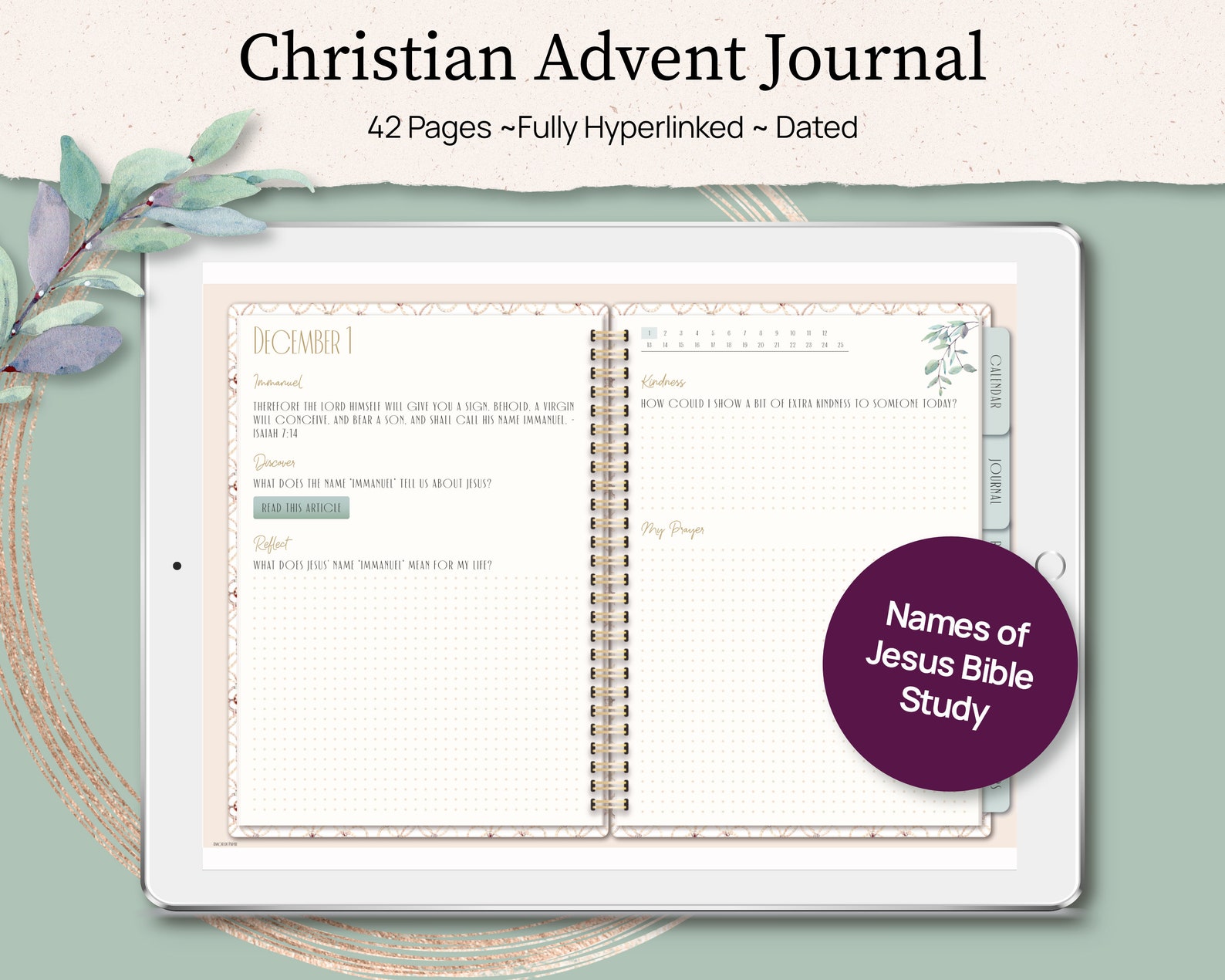 Digital Advent Calendar, Names of Jesus Christmas Bible Study Prayer ...