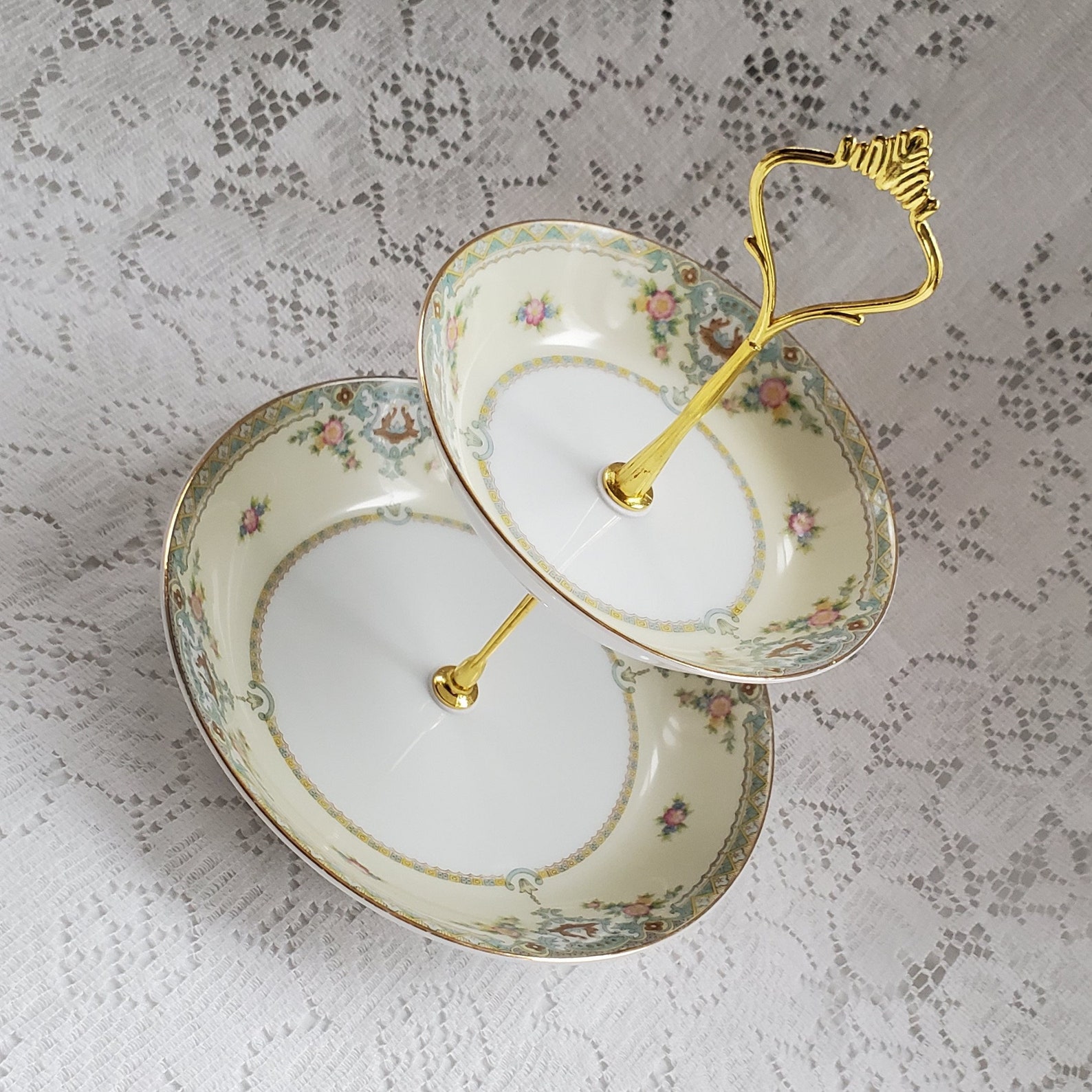 Vintage Meito China, Two Tier Bowl Stand, MEI 762 Pattern, Wedding ...