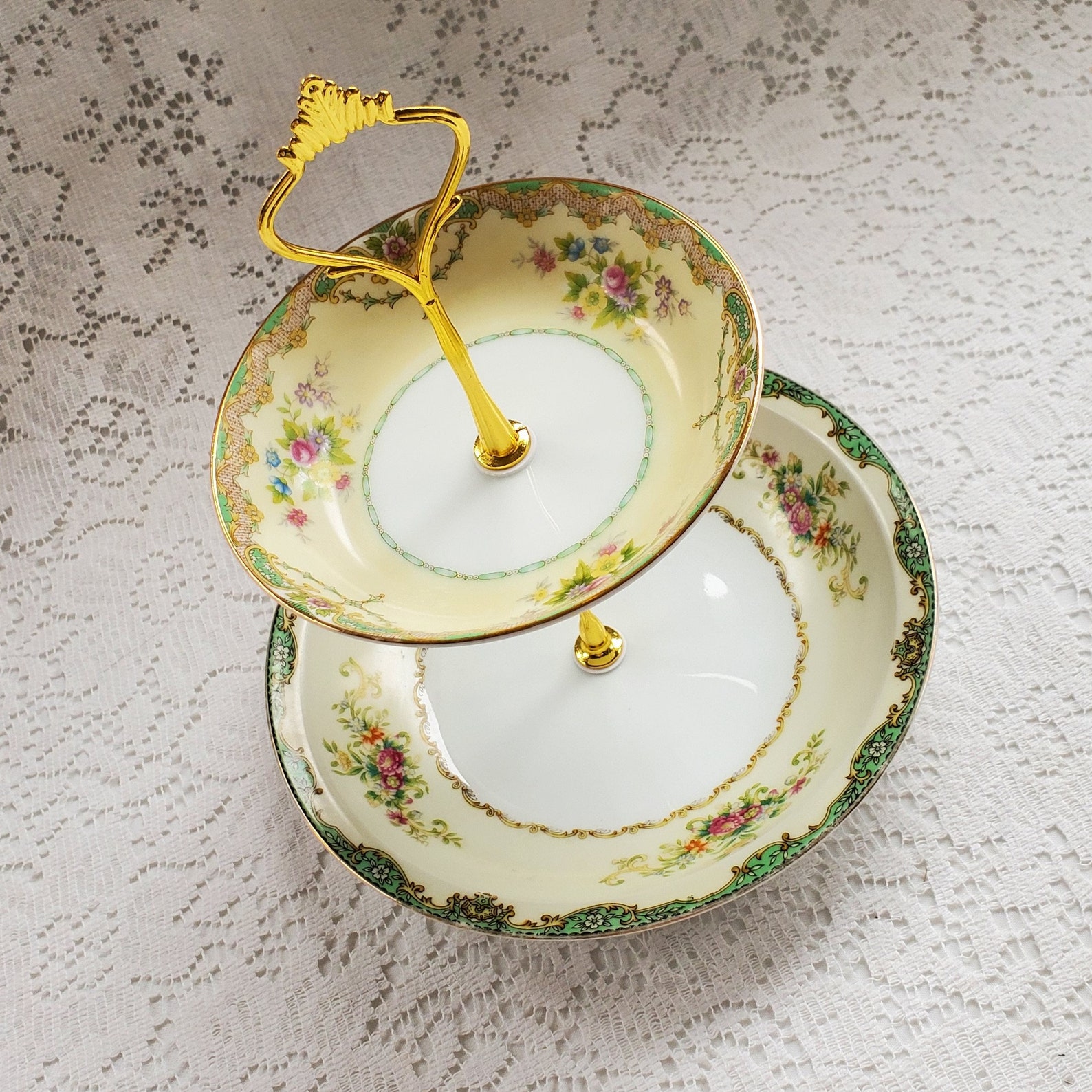 Vintage Meito Two Tier Bowl Stand Mixed Pattern Ardsley and | Etsy