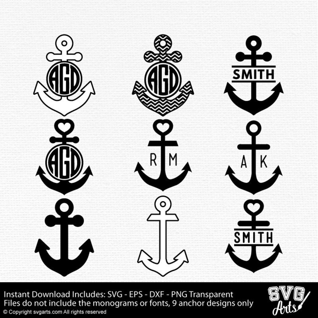 Anchor Monogram Cut Files - SVG - EPS - DXF & Png - 9 Variety of ...