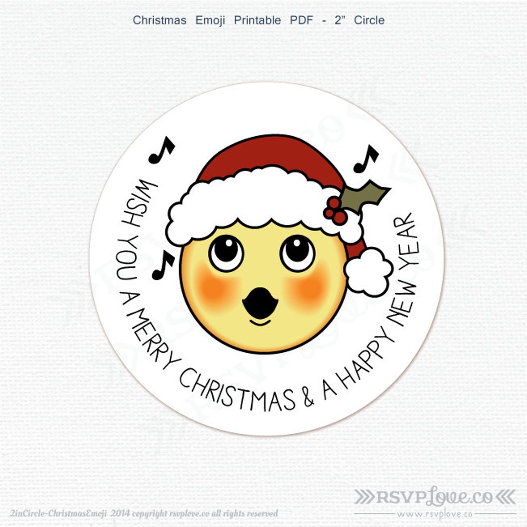 Printable Emoji Christmas Caroling and Happy New Year Sticker, Label ...