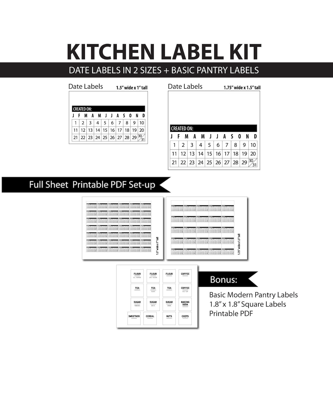 Kitchen Label Kit, Date Labels, Modern Pantry Labels, Printable PDF ...
