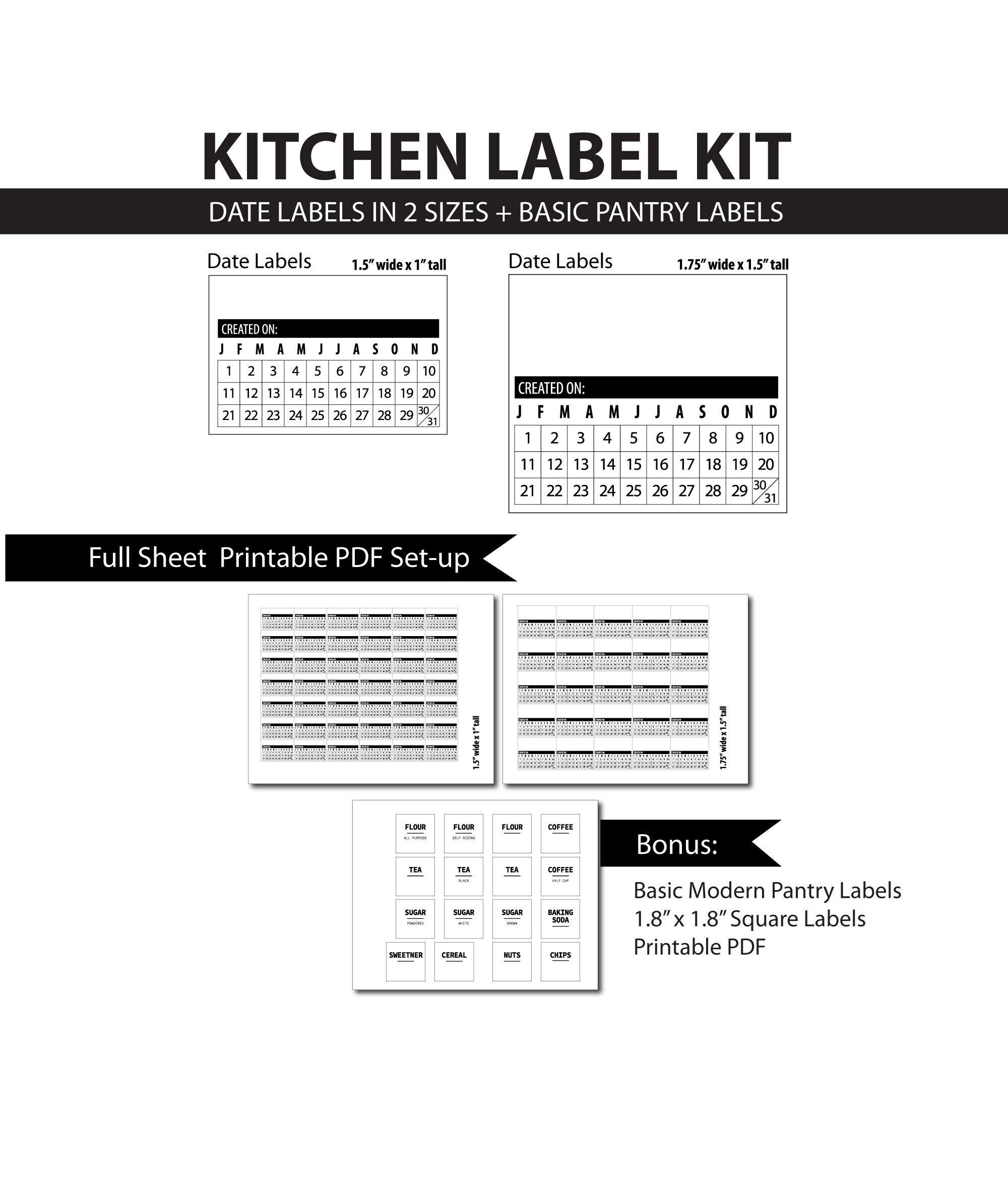 Kitchen Label Kit Date Labels Modern Pantry Labels Printable PDF