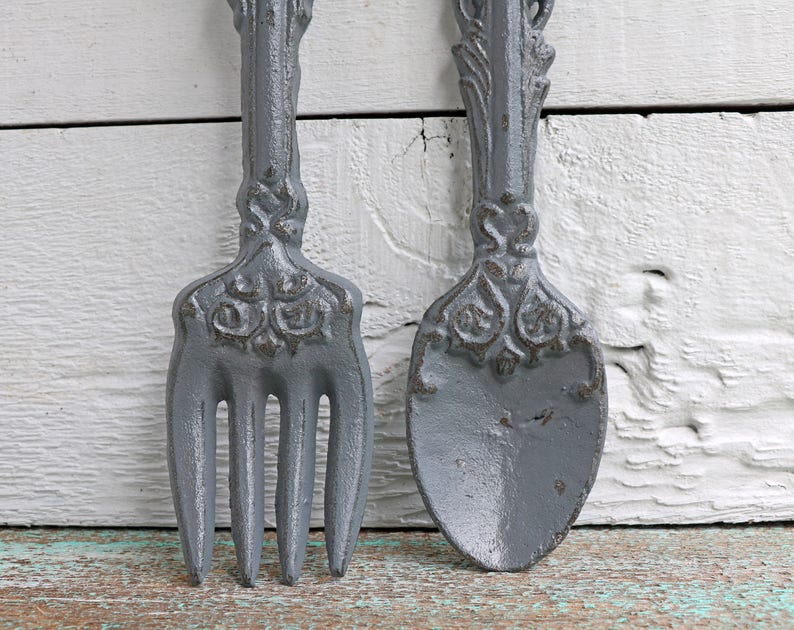 Gray Fork and Spoon Kitchen Wall Decor Farmhouse Kitchen | Etsy