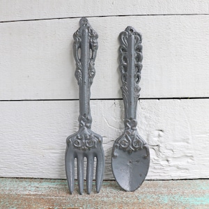 Gray Fork and Spoon Kitchen Wall Decor Farmhouse Kitchen | Etsy