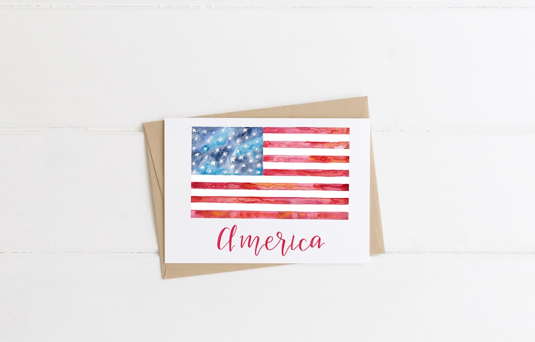 America Greeting Card - Patriotic Card - American Flag Watercolor Card ...