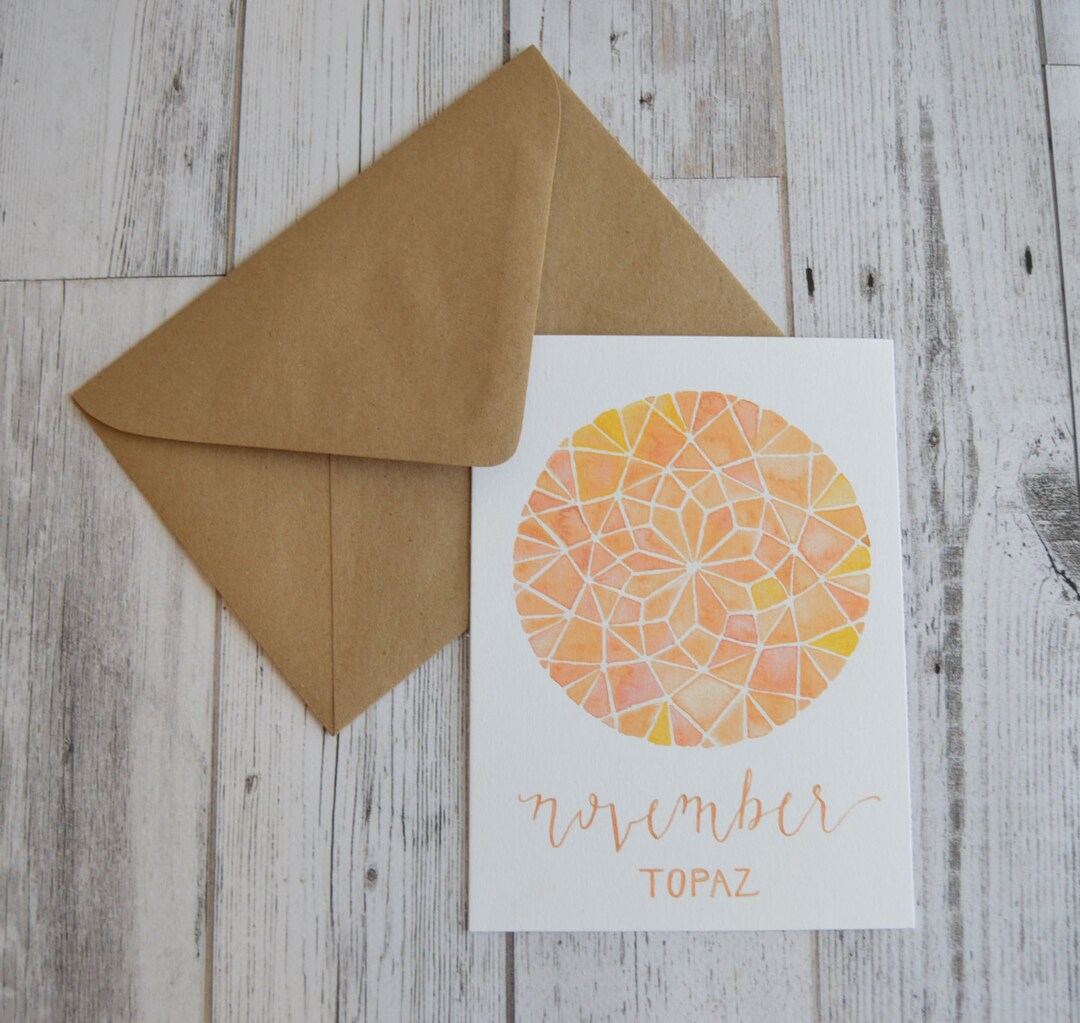 November Birthday Card - November Birthstone Card - Watercolor Topaz ...