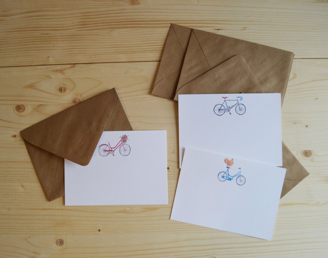 Bike Cards, Stationary Cards, Set of 3 Flat Greeting Cards, Bicycle ...