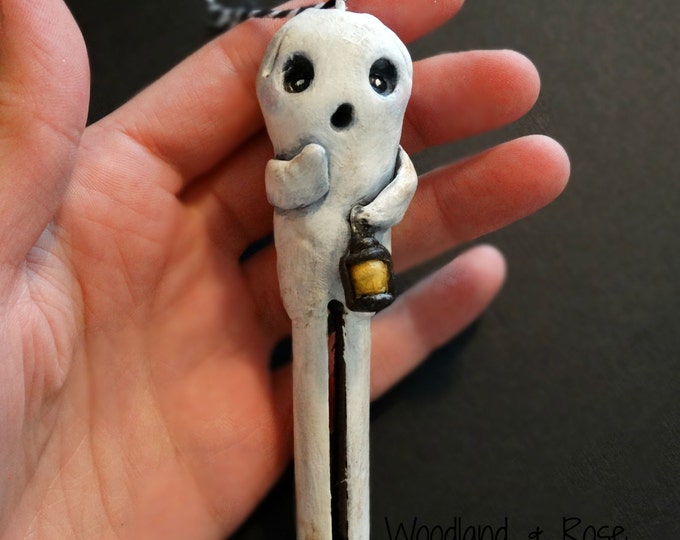 Cowardly Ghost - Original Folk Art Ornament - Halloween Decoration ...