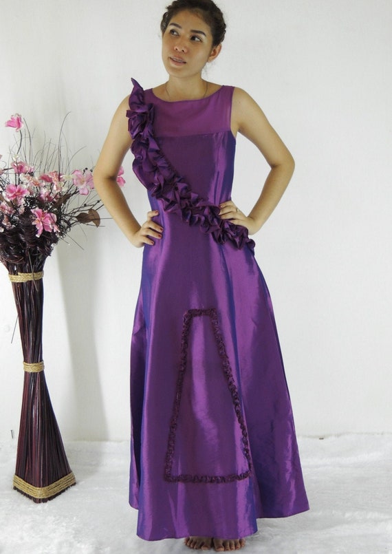 Violet Silk Dress Vintage Gown Medium Size F29 | Etsy