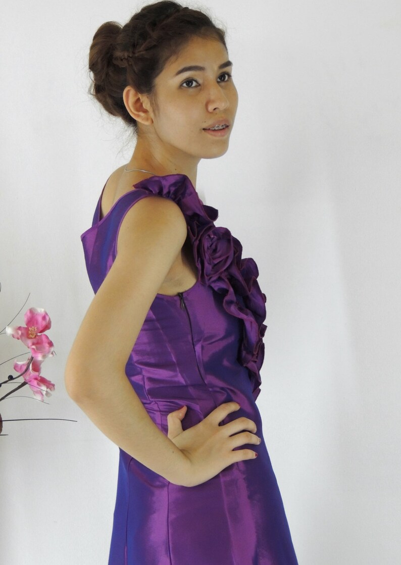 Violet Silk Dress Vintage Gown Medium Size F29 | Etsy