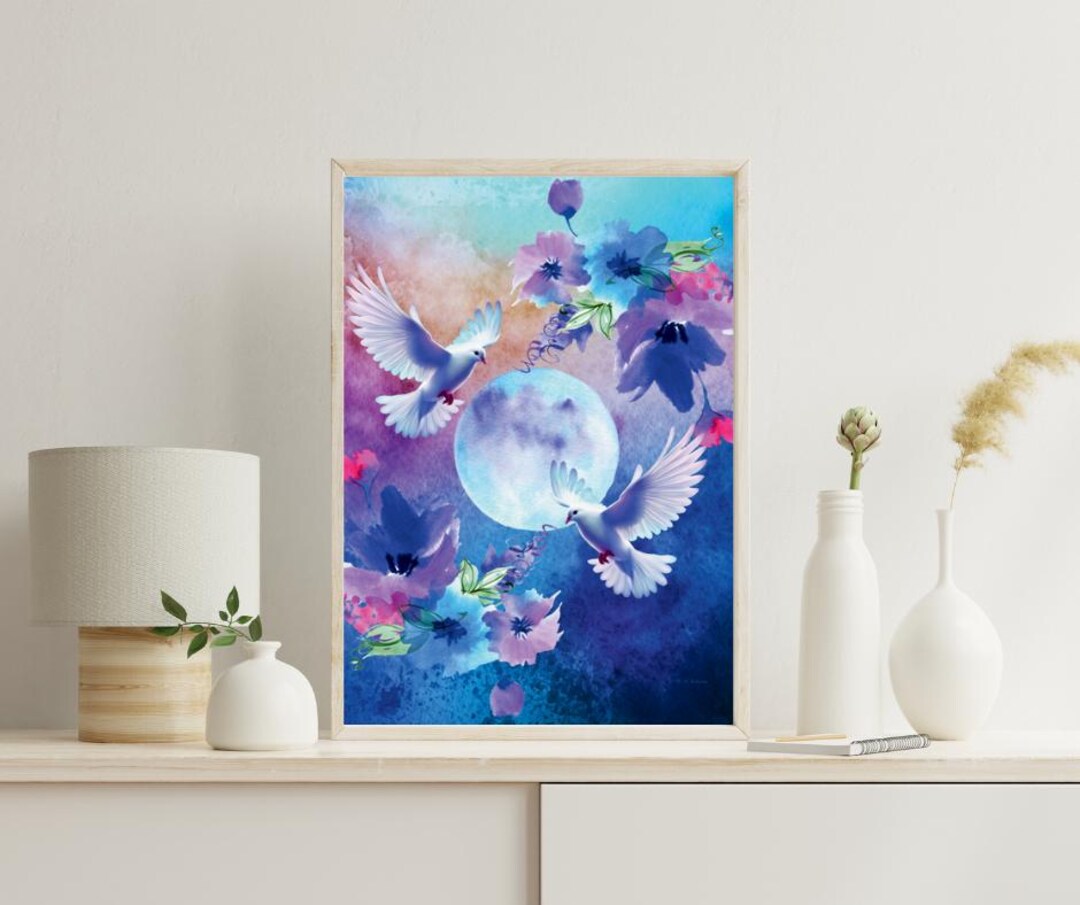 Dove Spirit Digital Collage Art, Spiritual Surreal Art, Colorful Dove ...