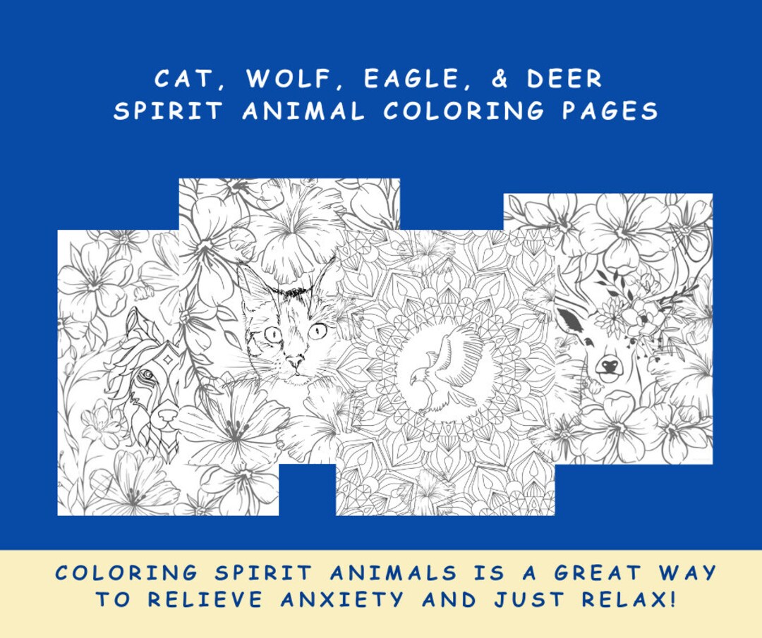 Spirit Animal Coloring Pages Cat Wolf Eagle Deer Totem Animals ...