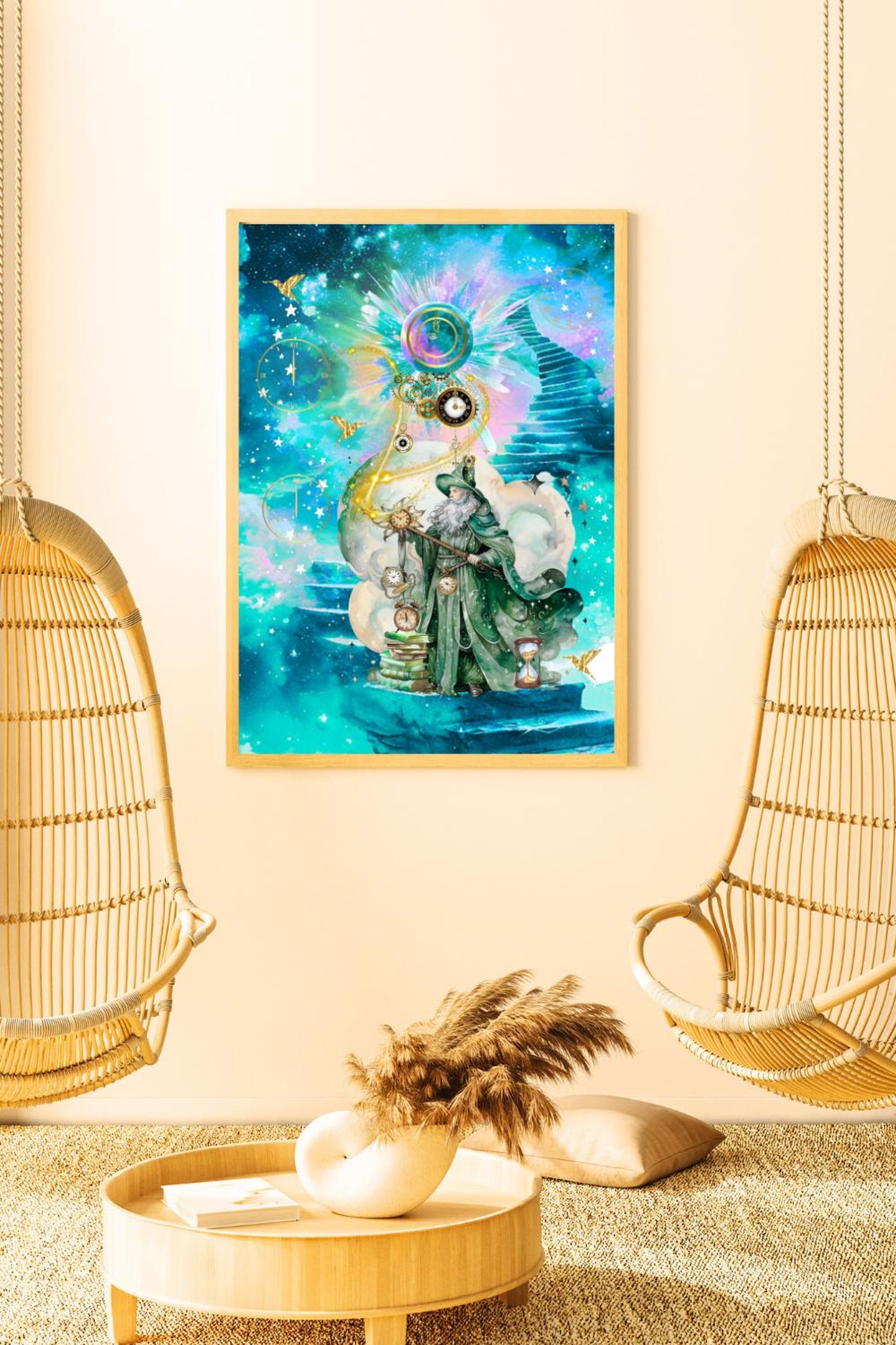 Timekeeper Surreal Digital Collage, Dreamscape Stairway, Fantasy Wall ...