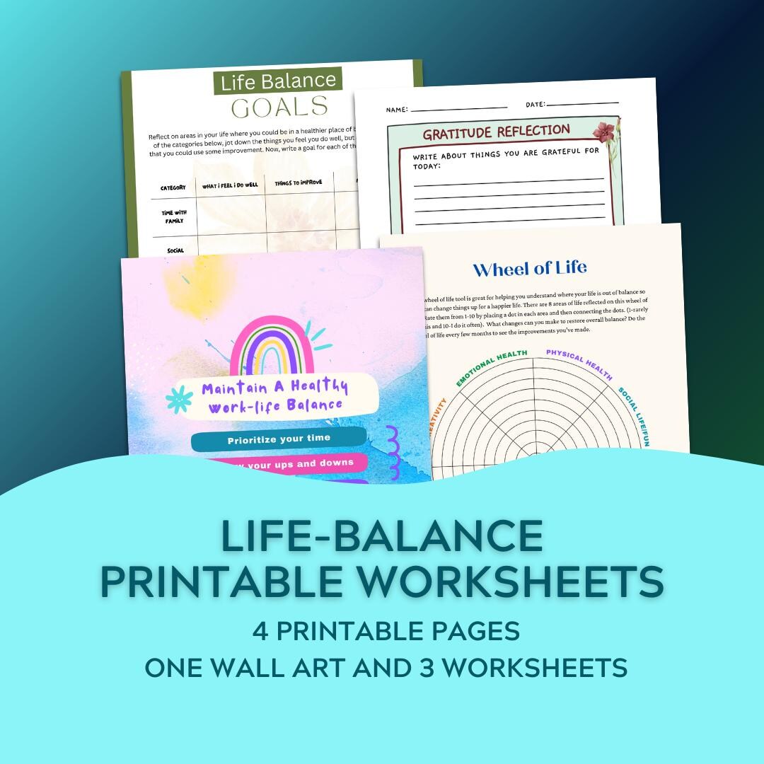 Life-balance Worksheets, Self-care, Therapy Office Wall Art, School ...