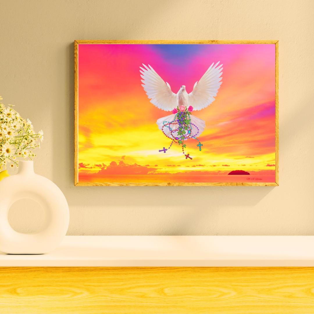 Morning Dove Digital Collage, Printable Wall Art, Surrealism, Colorful ...