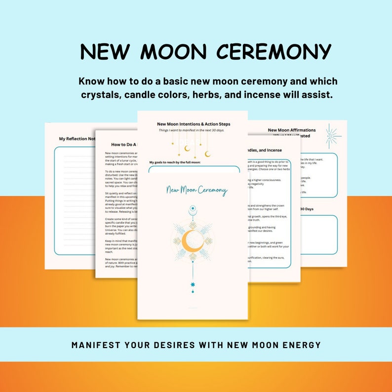 New Moon Ceremony Guide Ritual Worksheets Affirmations Manifesting ...