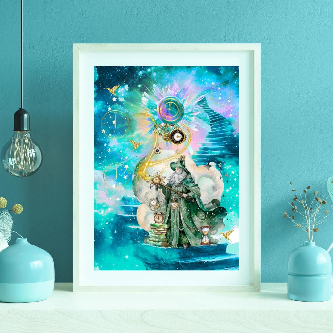 Timekeeper Surreal Digital Collage, Dreamscape Stairway, Fantasy Wall ...