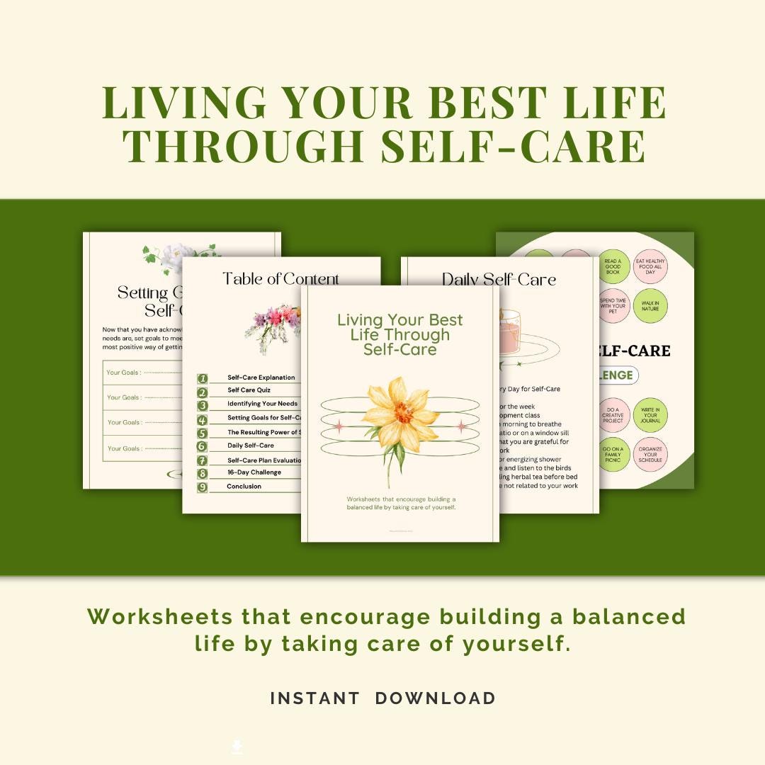 Living Your Best Life Through Self-care Workbook Therapy Worksheets ...