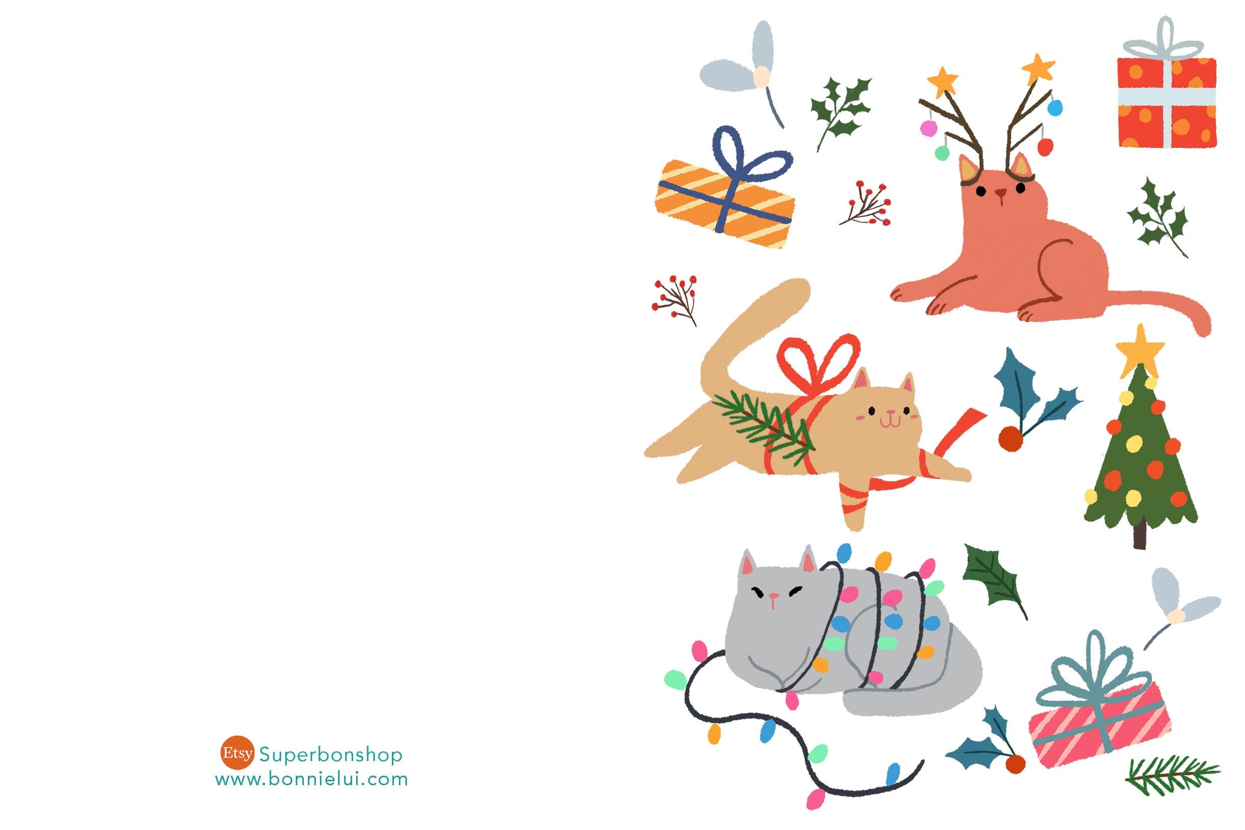 Cats and Dogs Holiday Card set of 4 for Pet Lovers - Etsy