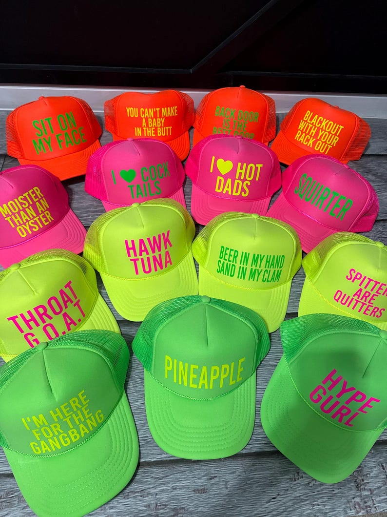 Inappropriate Sayings Trucker Hats, Funny Neon Trucker Hats, Explicit ...