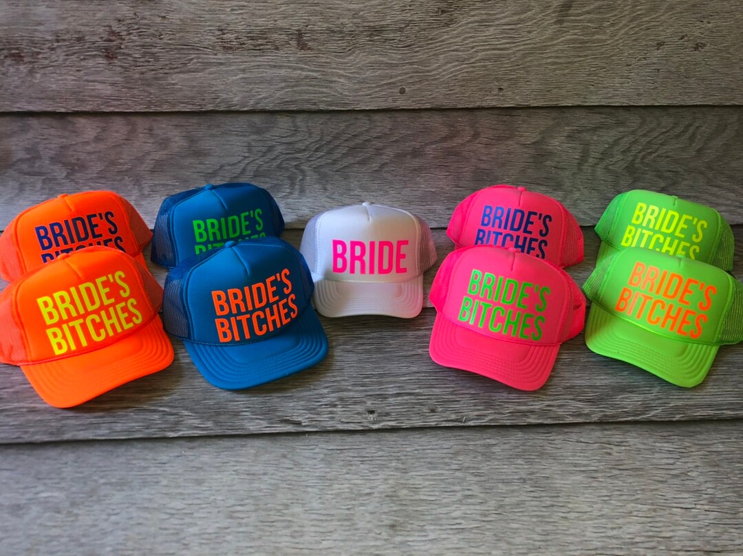 Neon Bachelorette Party Hats, Bride's Squad Trucker Hat, Bride Neon Hat ...
