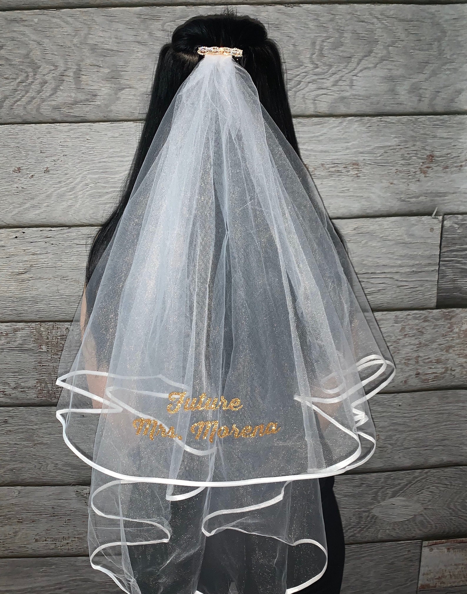 Personalized Veil on a Rhinestone Bling Clip Bride Veil - Etsy