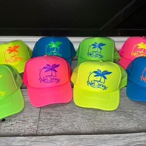 Neon Bachelorette Party Hats, Beach Bachelorette Trucker Hat, Bride ...