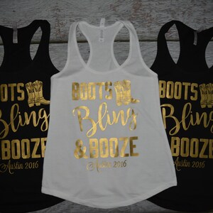 Bachelorette Party Boots and Bling and Booze Last Fling Racerback Tank ...