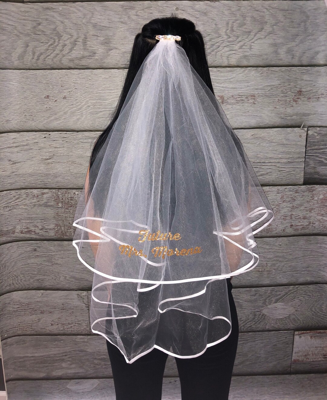 Personalized Veil on a Rhinestone Bling Clip, Bride Veil, Custom Veil ...