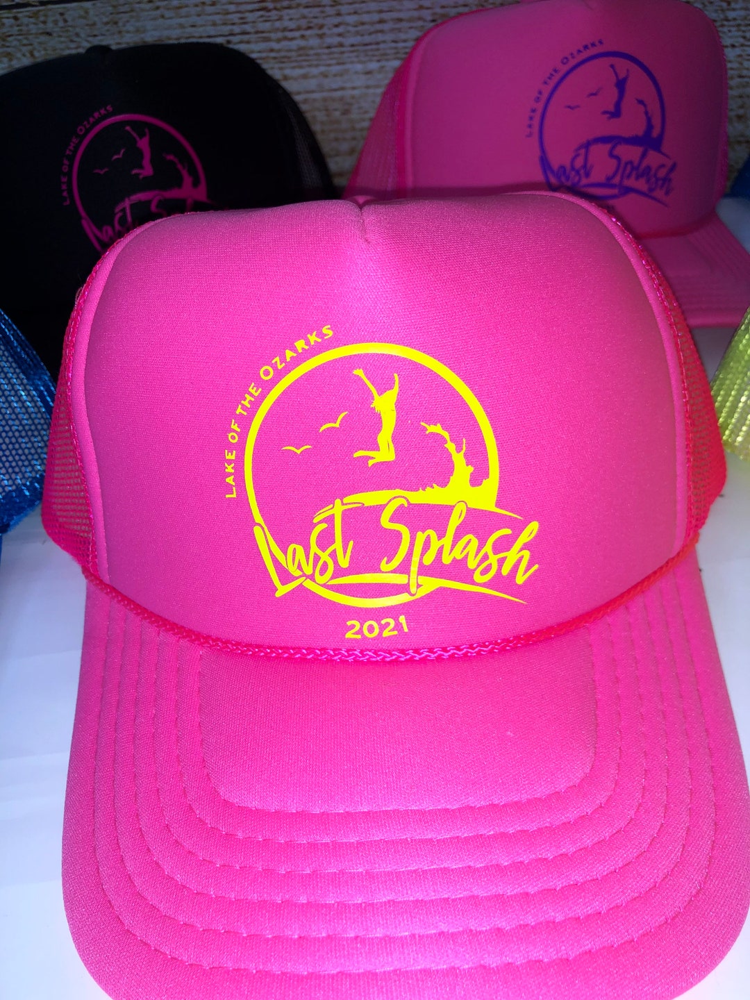 Neon Bachelorette Party Hats, Last Splash Pool Trucker Hat, Lake, Beach ...