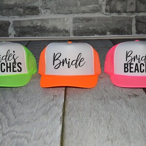 Neon Bachelorette Party Hats, Beach Bachelorette Trucker Hat, Bride ...