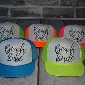 Neon Bachelorette Party Hats, Beach Bachelorette Trucker Hat, Bride ...