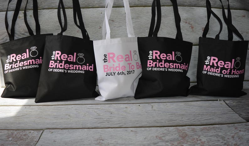 Real Bridesmaid Tote Bags Personalized Titles 15x14 Inches Bachelorette ...