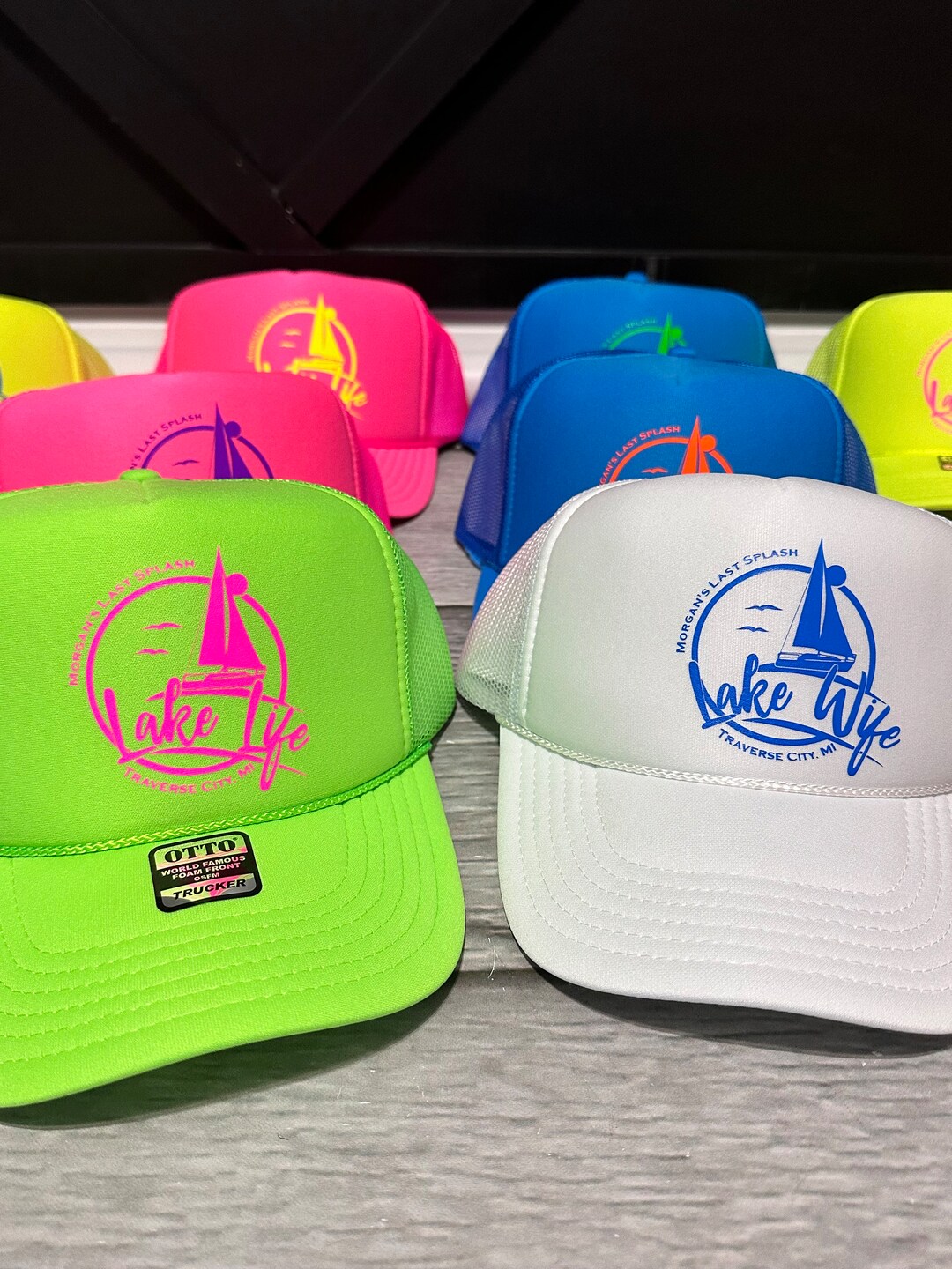 Lake Life Neon Trucker Hats, Beach Bachelorette Trucker Hat, Bride Neon ...