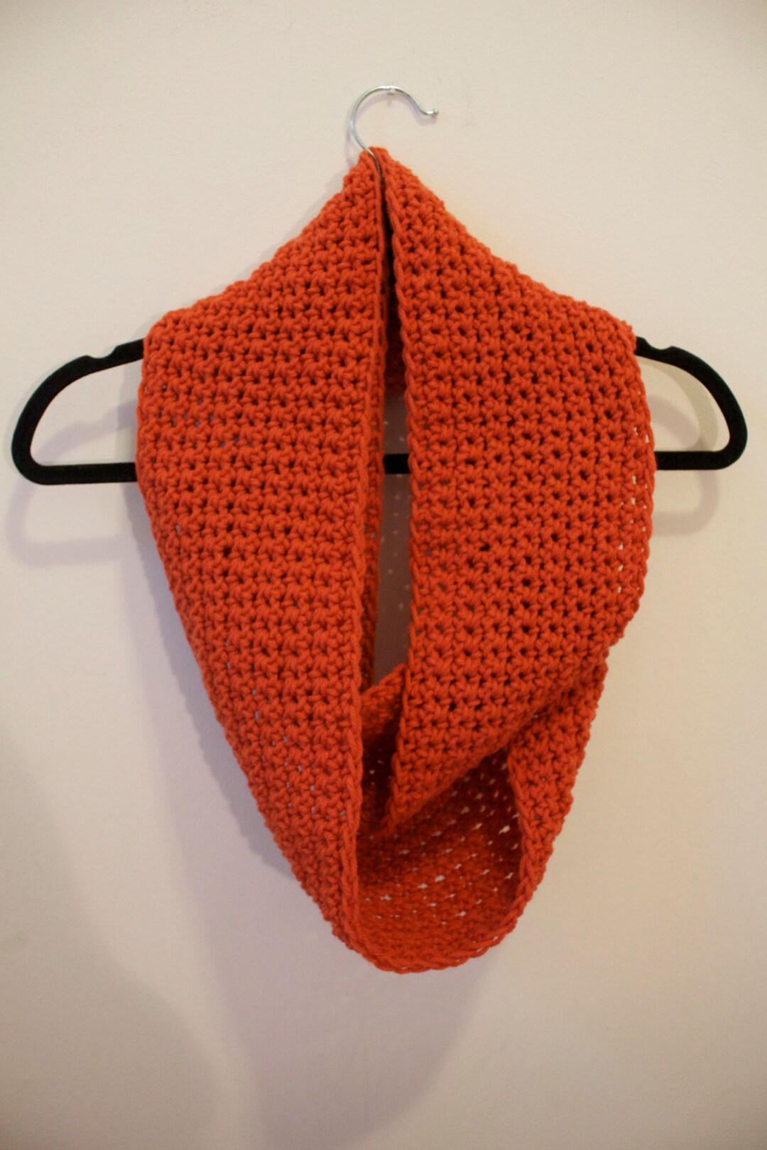 PUMPKIN ORANGE INFINITY Scarf, Hand Crochet, Single Strand, Extra Long ...