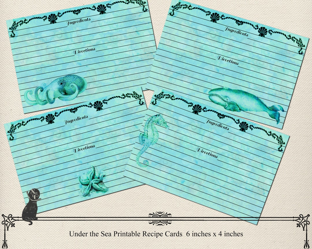 Recipe Card Printable Nautical Recipe Cards Whale Recipe Card Starfish ...