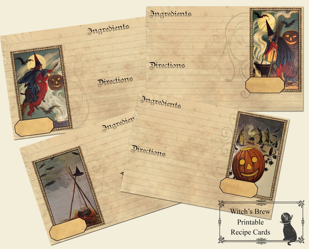 Recipe Cards Editable Recipe Card Halloween Printable Vintage Halloween ...