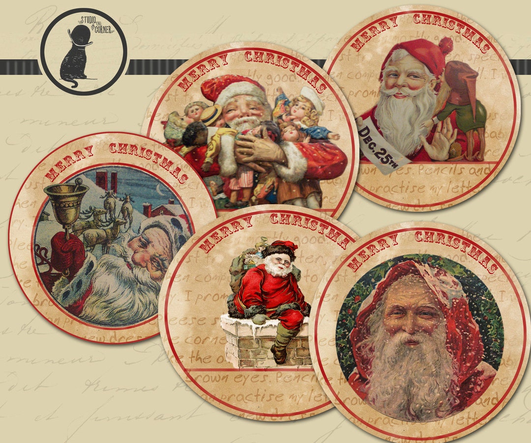 12 Digital Santa Claus Tags, Printable Santa Claus Tags, Christmas Tags ...