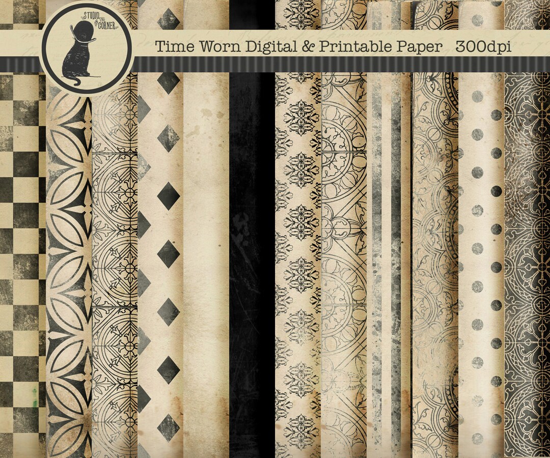 Digital Scrapbooking Paper, Black and Cream Paper, Vintage Scrapbook ...