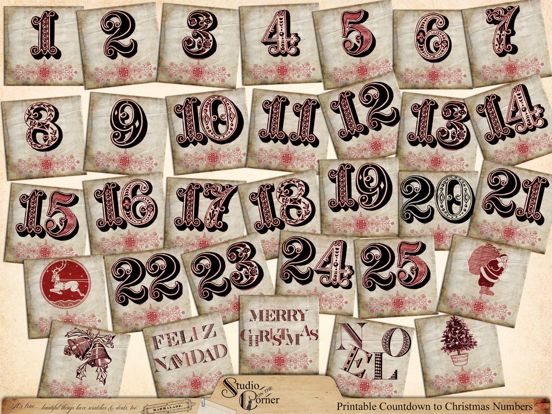 Printable Christmas Numbers, Advent Numbers, Square Tags, Christmas ...