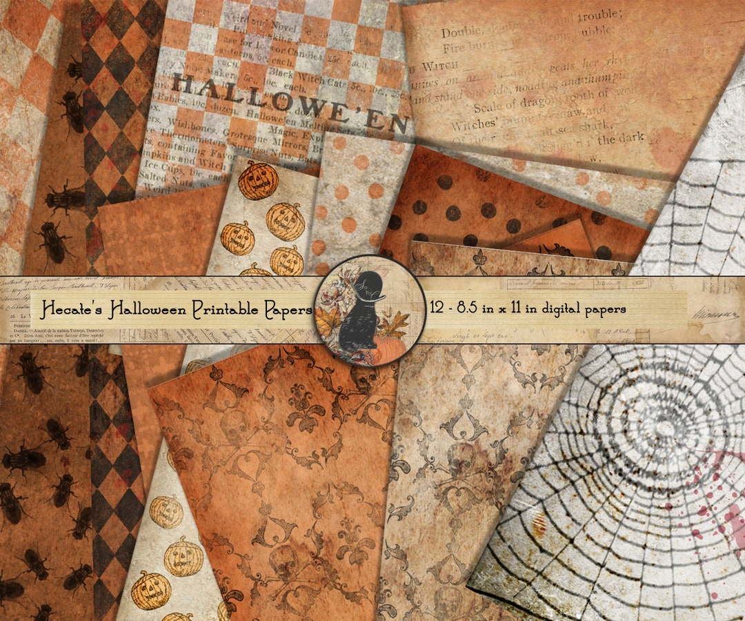 Halloween Printable Paper, Halloween Paper Pack, Digital Paper, Vintage ...
