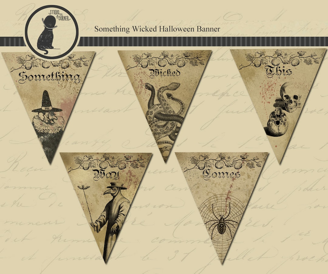 Halloween Printable Banner, Something Wicked Banner, Halloween Bunting ...