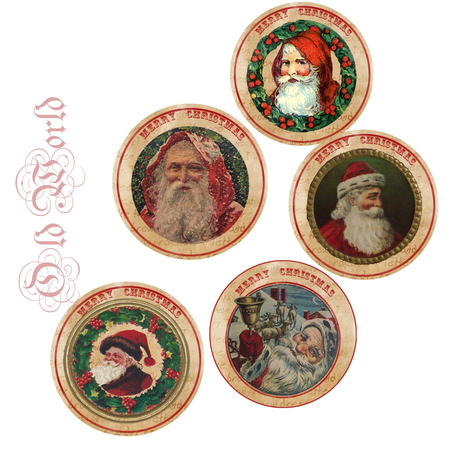 12 Digital Santa Claus Tags, Printable Santa Claus Tags, Christmas Tags ...