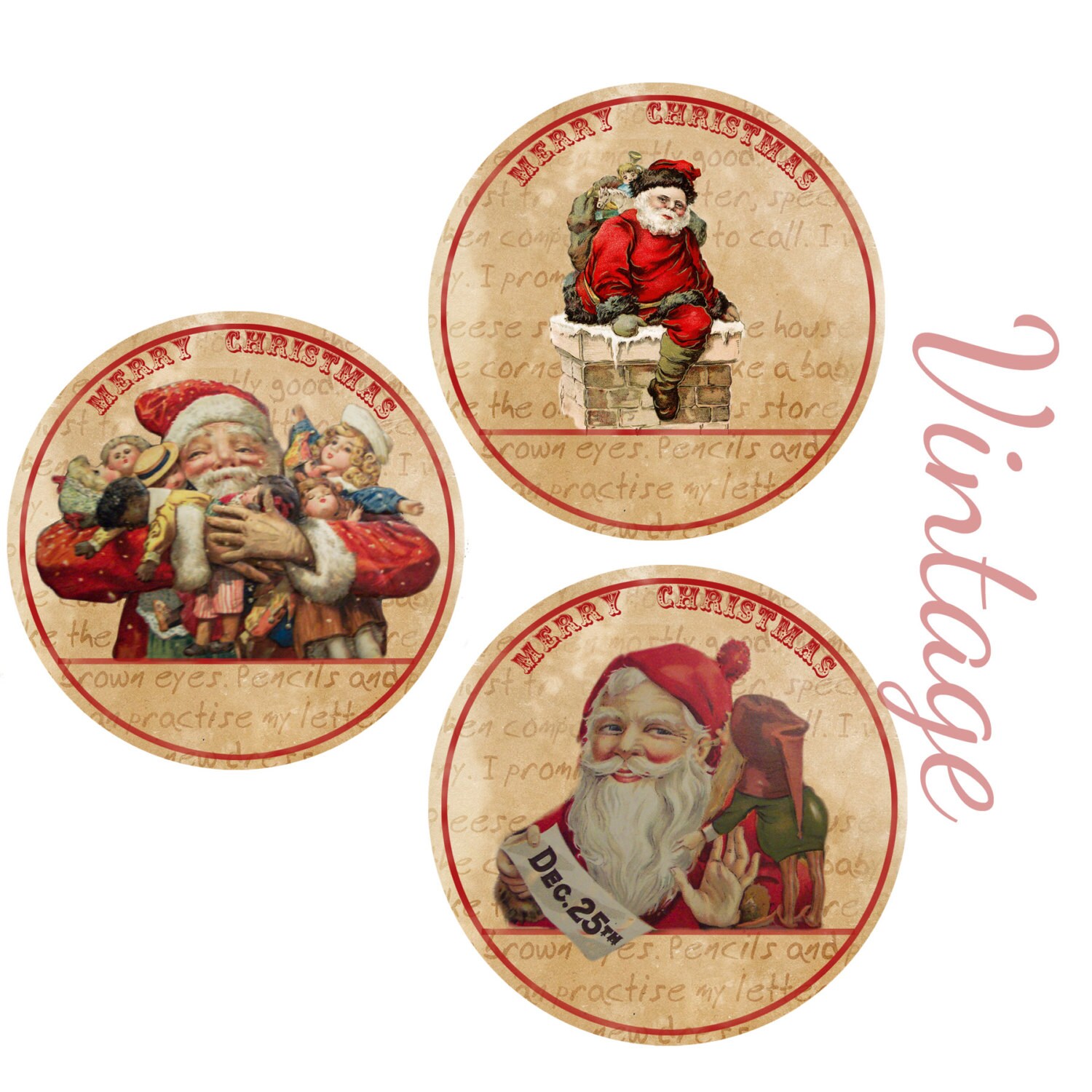 12 Digital Santa Claus Tags, Printable Santa Claus Tags, Christmas Tags ...
