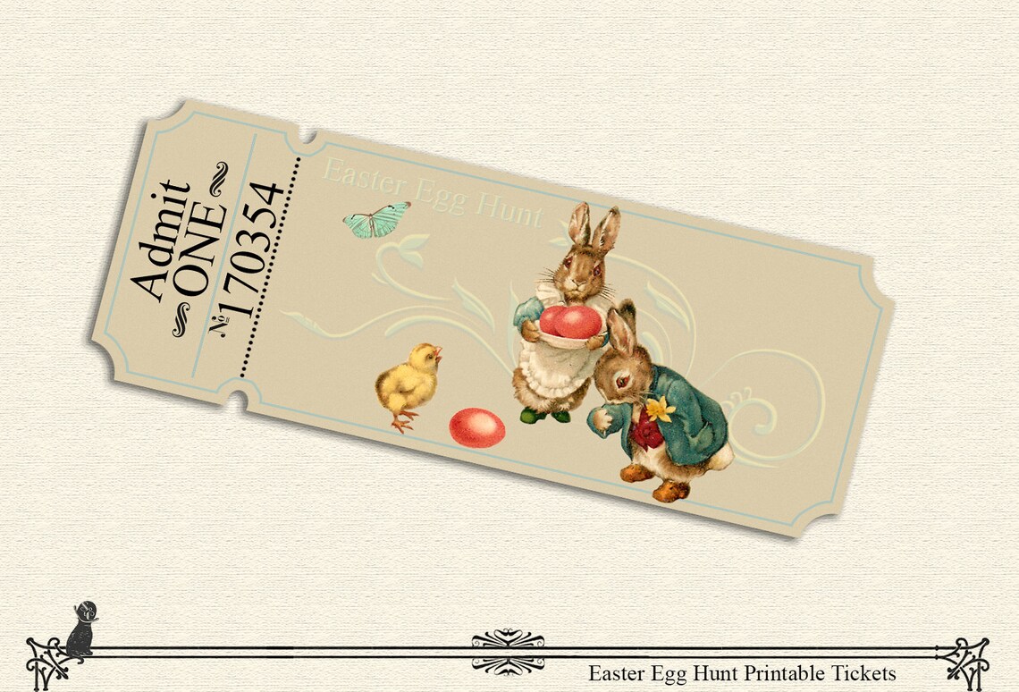 Easter Tickets Easter Egg Hunt Party Ticket Printable Vintage Tickets ...