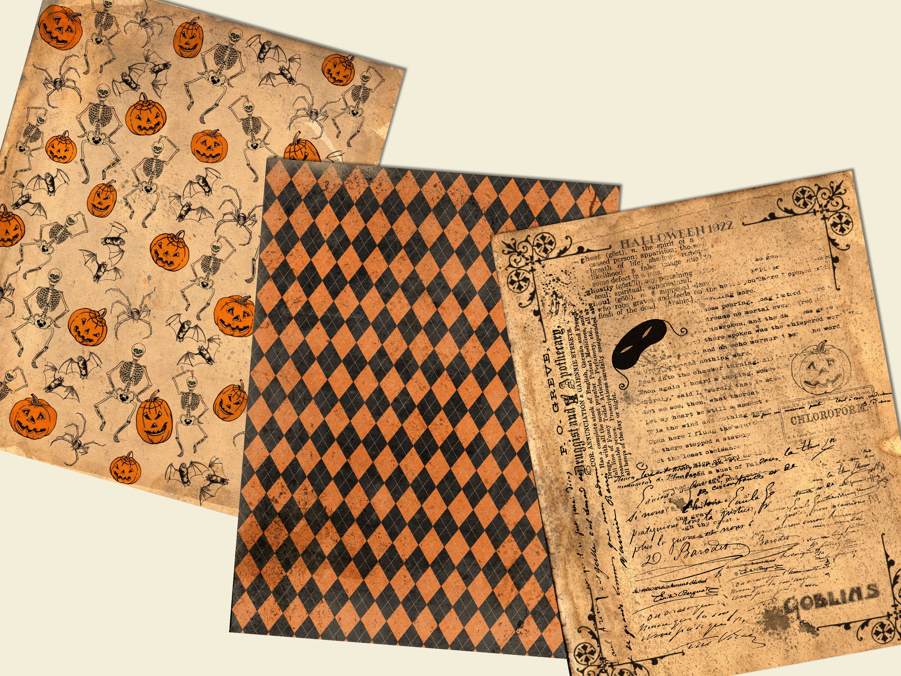 Halloween Digital Paper Halloween Paper Vintage Halloween Art Deco ...